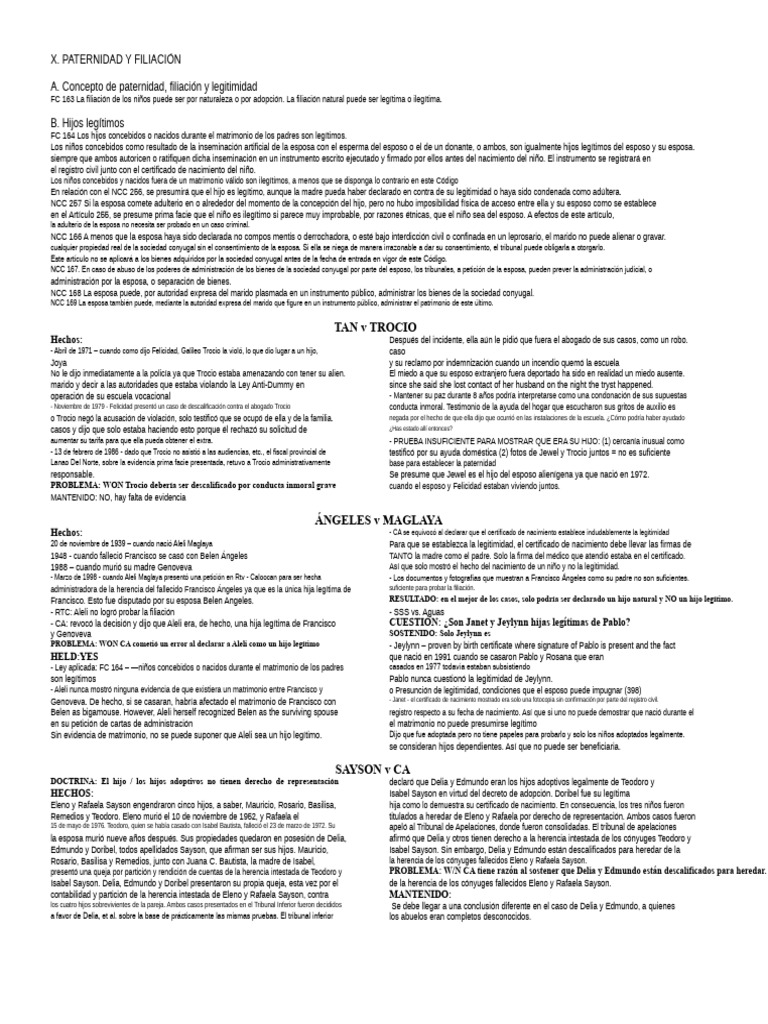 Personas Digest Paternidad y Filiación.doc | PDF | Padre | Matrimonio