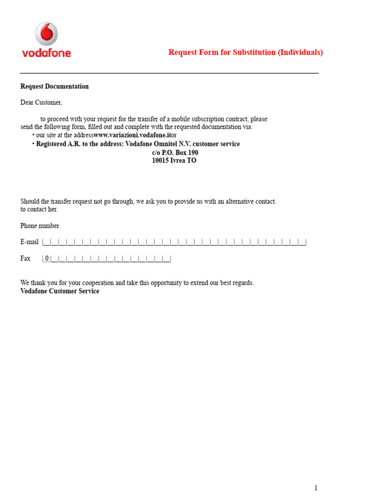 Vodafone Mobile Subscription Transfer Form | PDF | Personal ...