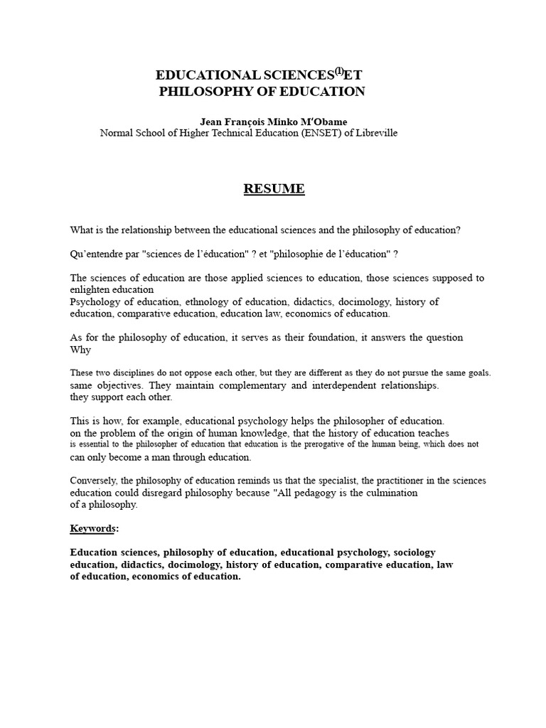 Educational Sciences and Philosophy of Education | PDF | Science ...