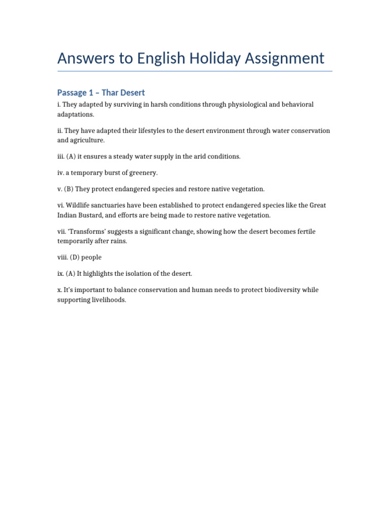 English Holiday Assignment Answers | PDF