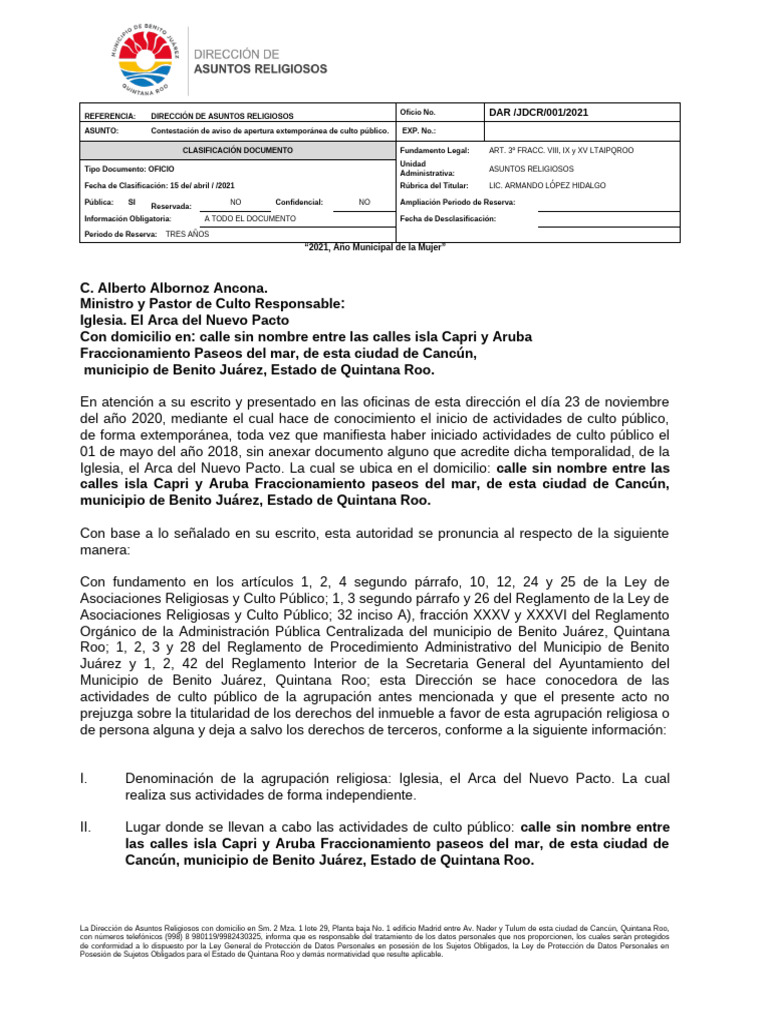 Contestación a Culto Público Extemporáneo | PDF | Regulación | Gobierno