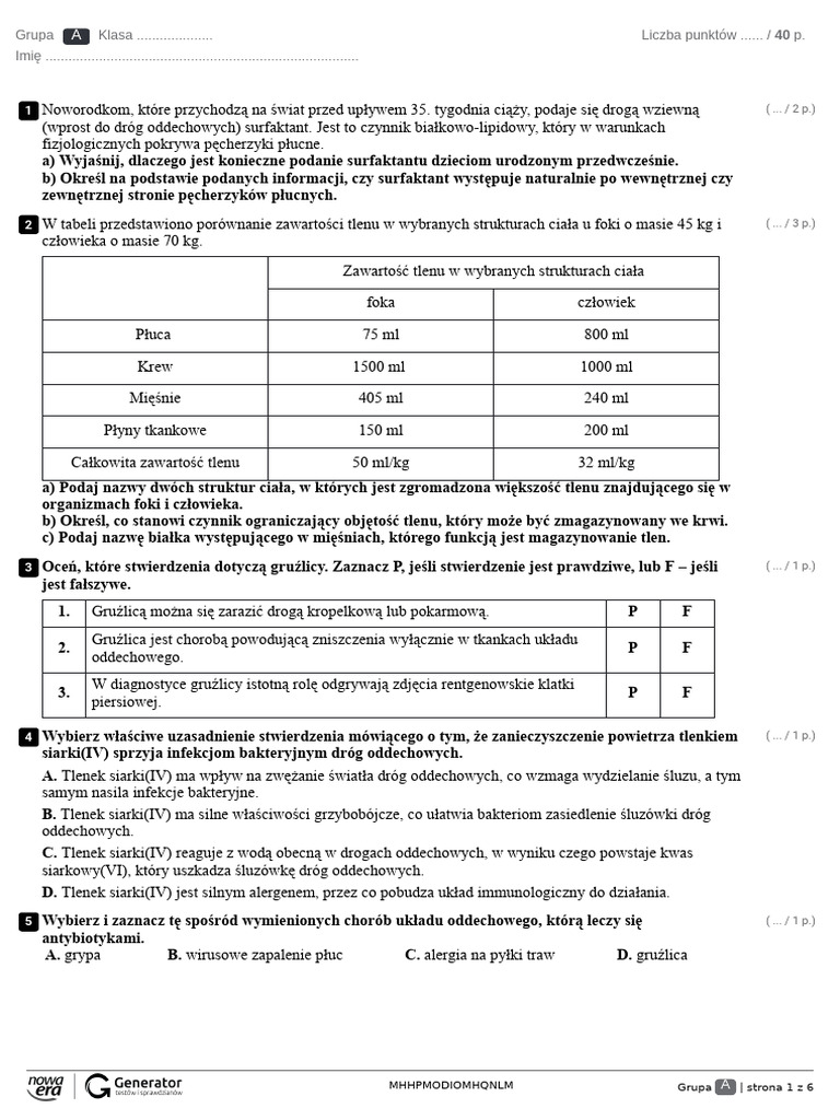 Oddychanie Test (Z Widoczną Punktacją) | PDF