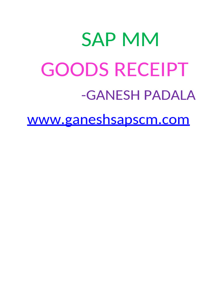 Goods Receipt: Sap MM | PDF
