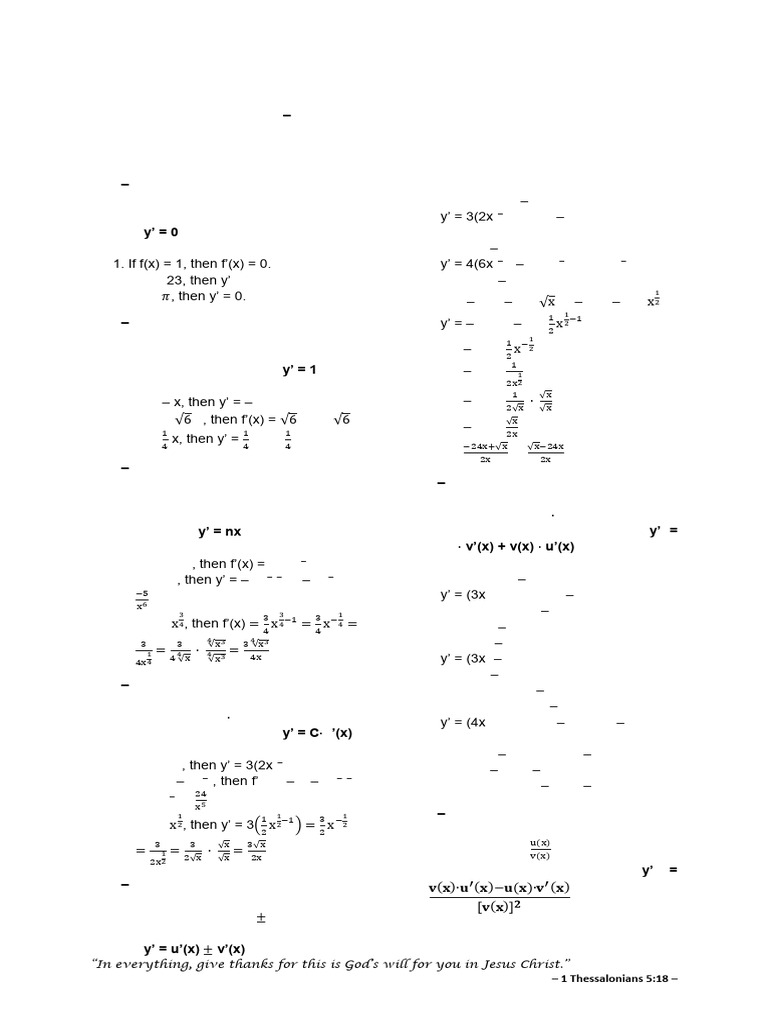 14 Rules in Finding the Derivatives of Arithmetic Functions | PDF ...