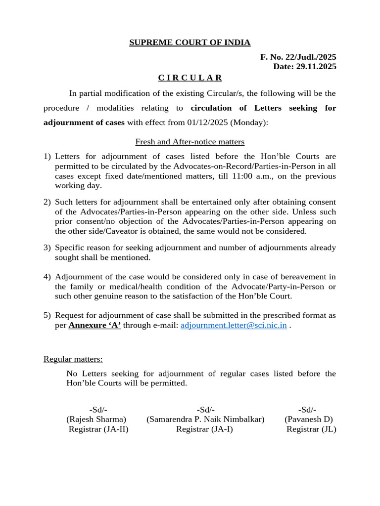 Circular On Letters of Adjournemnt 633725 | PDF