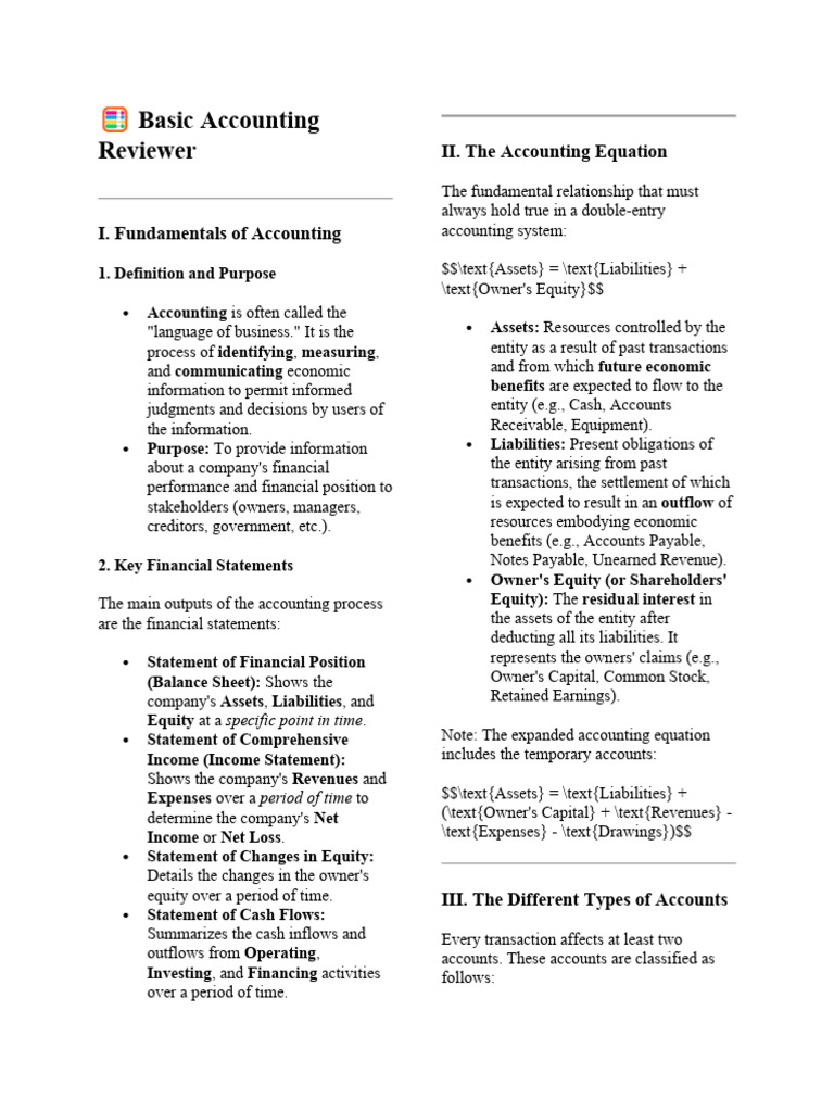 ? Basic Accounting Reviewer | PDF | Debits And Credits | Equity (Finance)