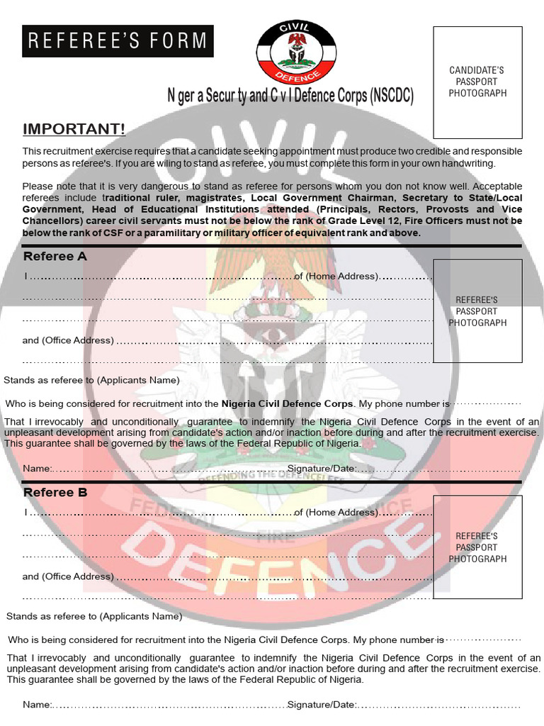 NSCDC Referee Form New | PDF | Government