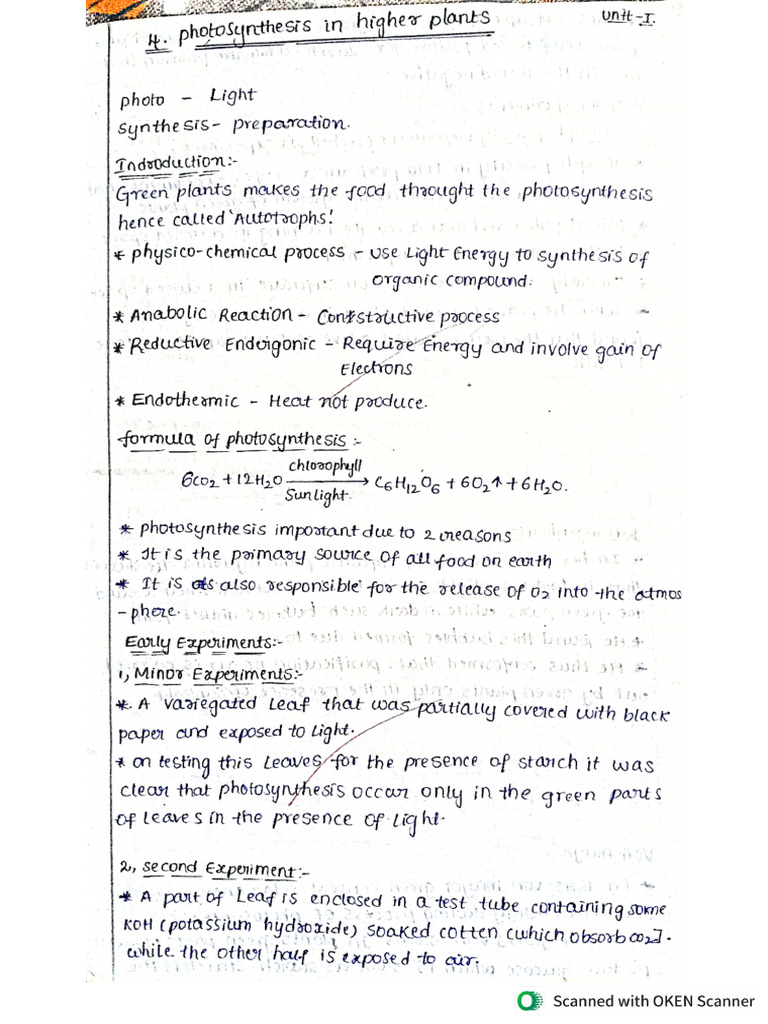 Photosynthesis in Higher Plants. (Botany) | PDF