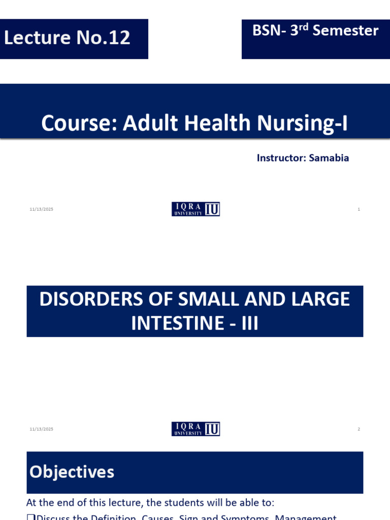 AHN-I Lecture 12 (III) Disorders of Small and Large Intestine - 1 | PDF ...