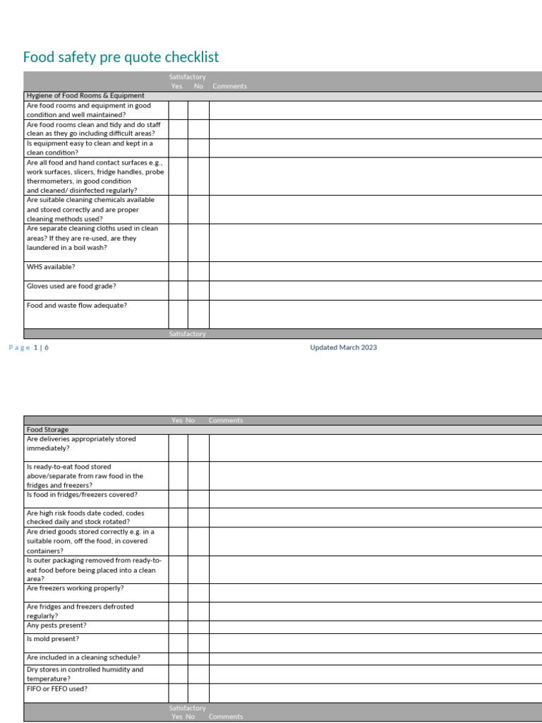 Food Safety Inspection Checklist | PDF | Hygiene | Refrigerator