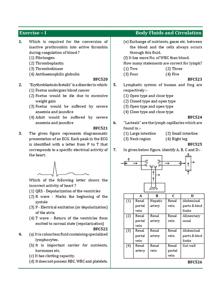 Body Fluids Practice Questions | PDF | Atrium (Heart) | Heart