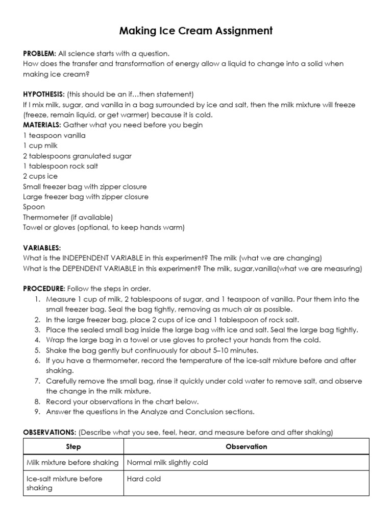 Ice Cream Making: Energy Transfer Experiment | PDF | Heat | Ice