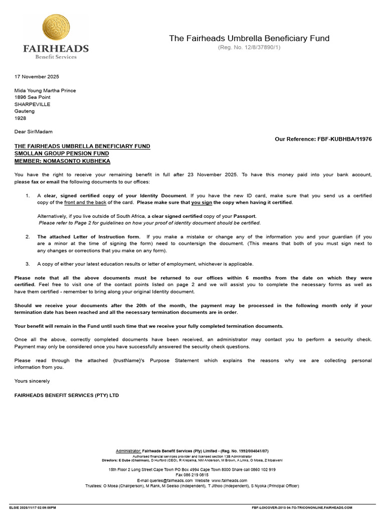 LOI Cover Letter-Nomasonto | PDF | Identity Document | Government And ...