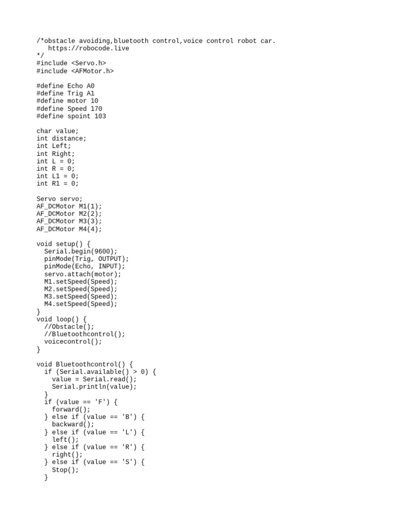 Bluetooth Control Voice Obstacle | PDF | Computer Programming