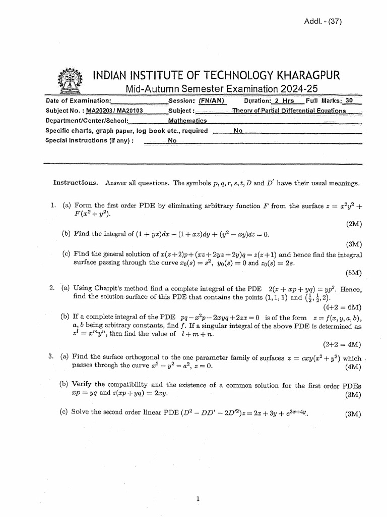 11577 2024 Mid-Autumn Mathematics MA20203 MA20103 Theory of Partial ...