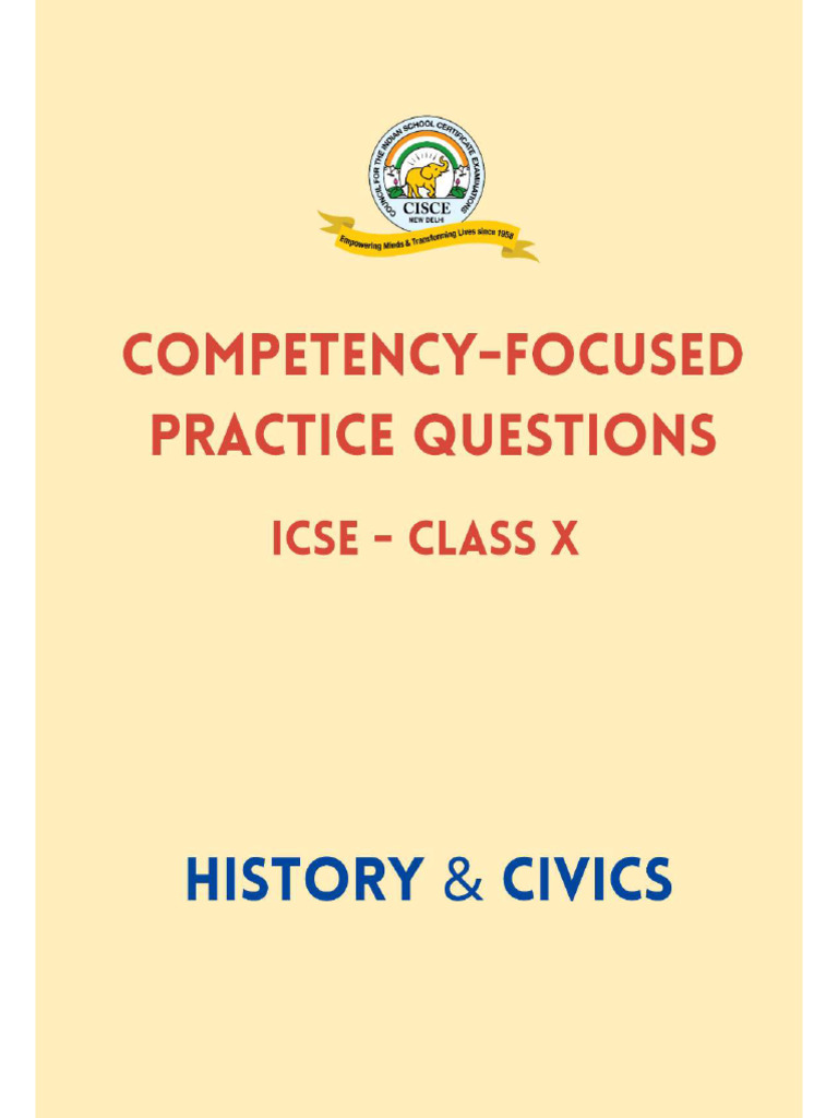 ICSE Class 10 Competency Based Questions History and Civics 2025 | PDF