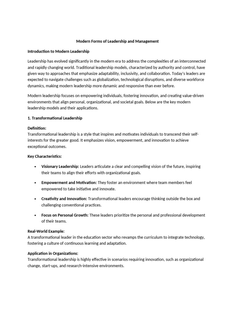 Modern Forms of Leadership and Management | PDF | Leadership ...
