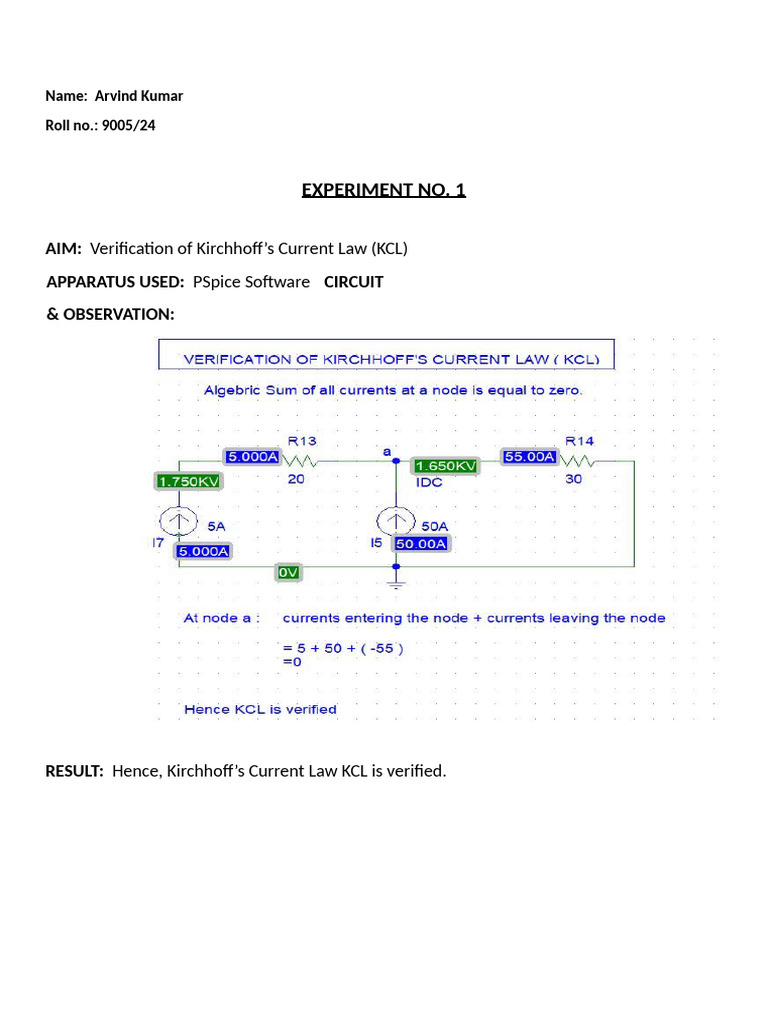 Experiment No. 1: Verification of Kirchhoff'S Current Law (KCL) Pspice ...
