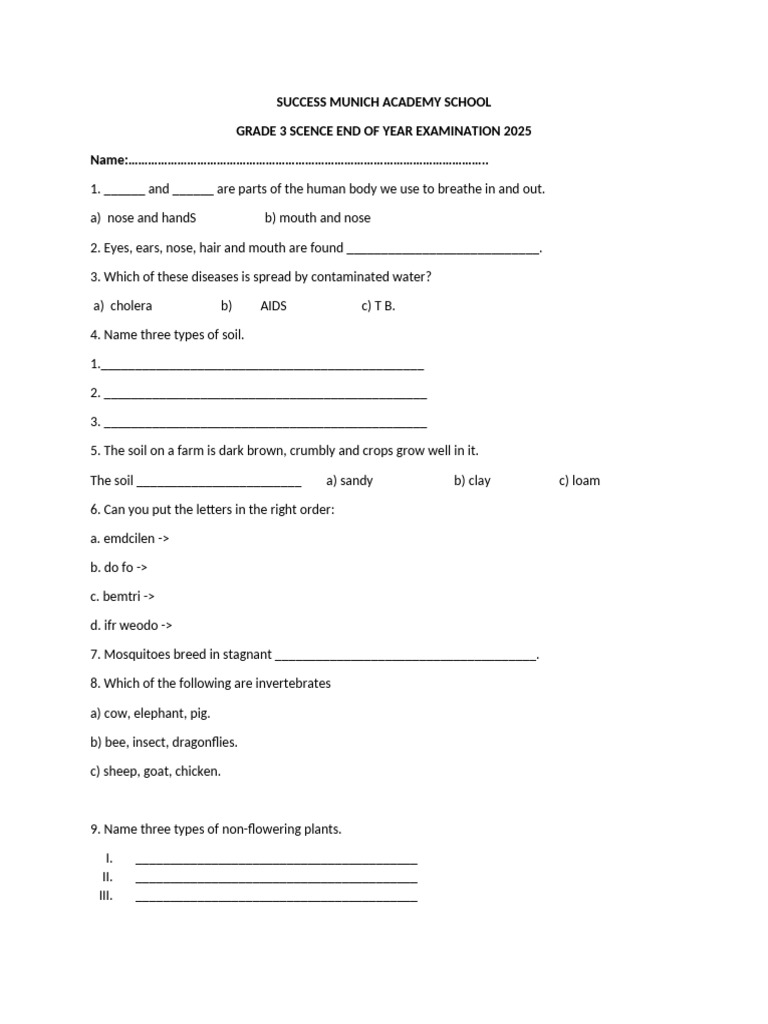 Grade 3 Science Exam 2025 Guide | PDF