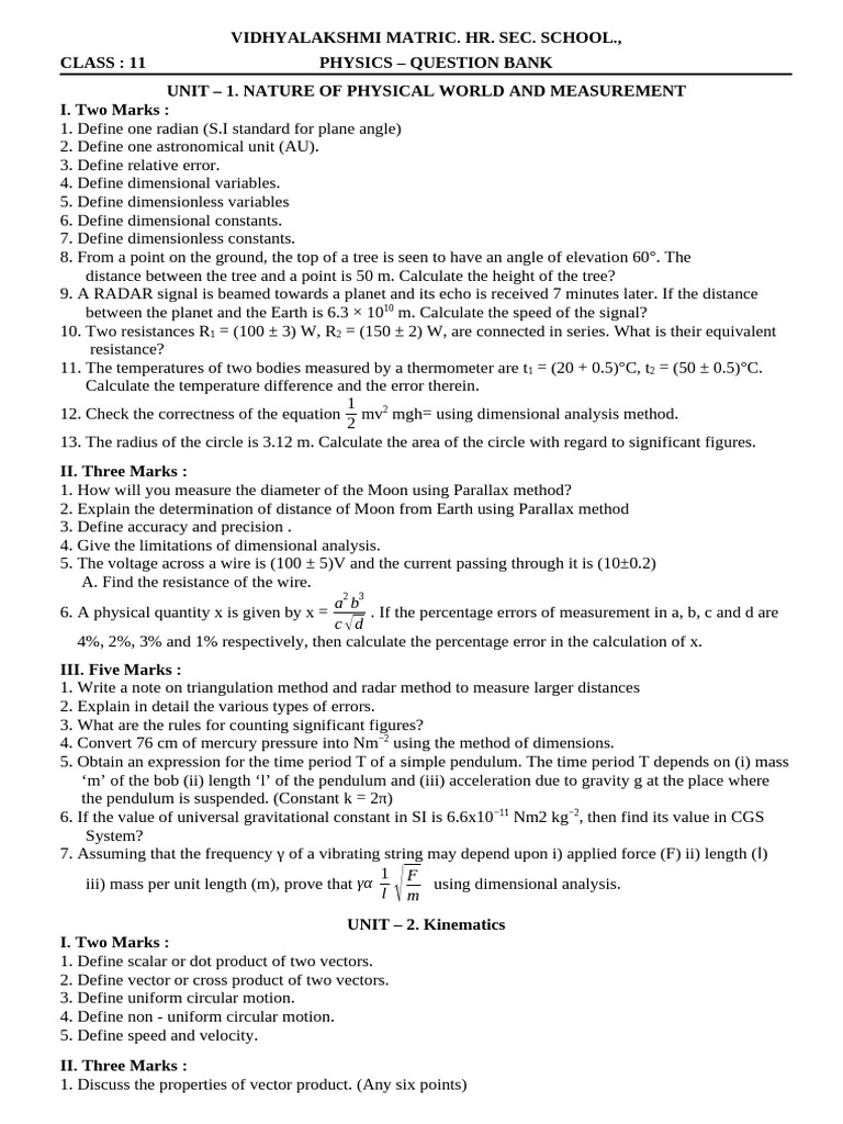 Class 11 Physics Question Bank | PDF | Collision | Force