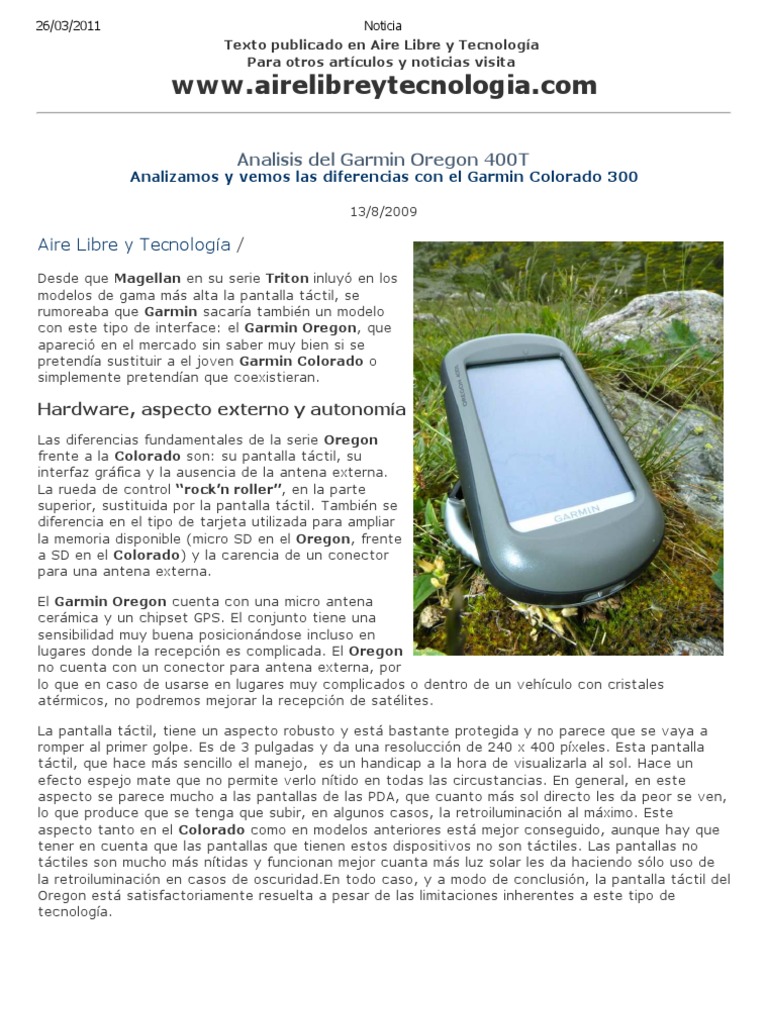 Analisis Del Garmin Oregon 400T | PDF | USB | Asistente personal digital