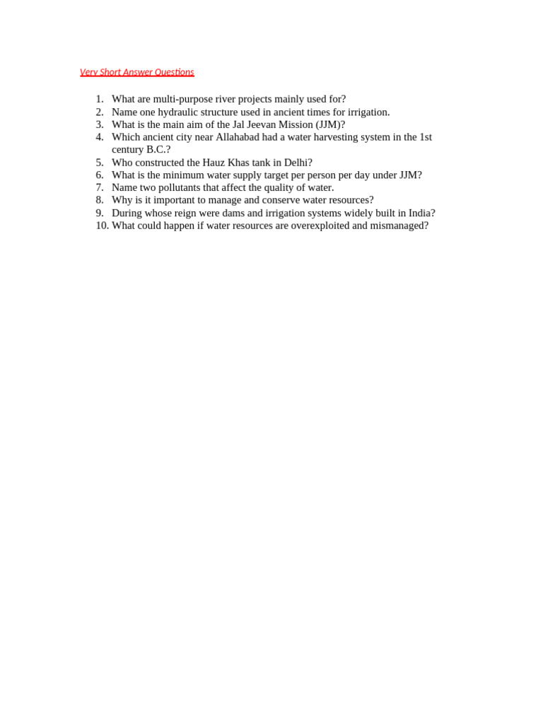 Very Short Answer Questions (VSA) | PDF