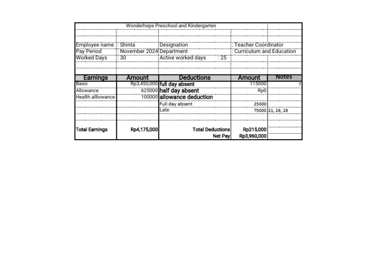 November 2024 Payslip for Teacher | PDF