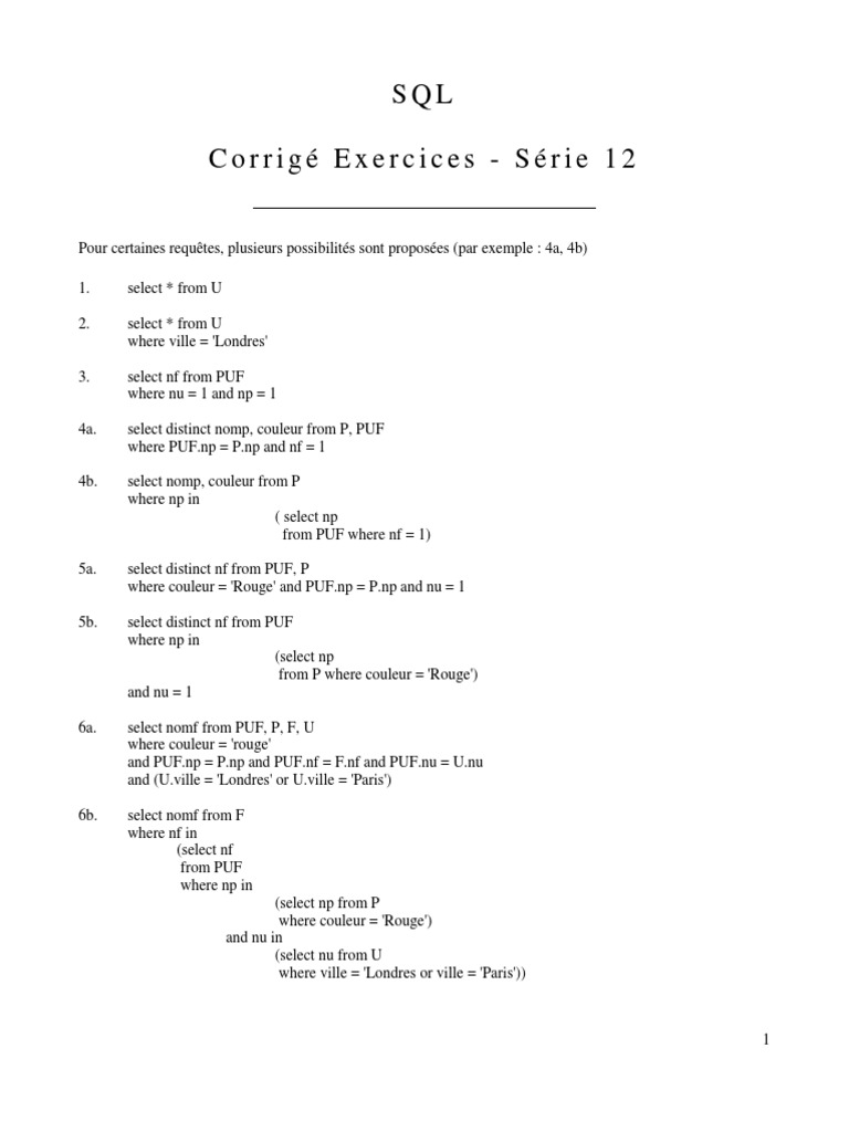 SQL Corrigé Exercices - Série 12 | PDF