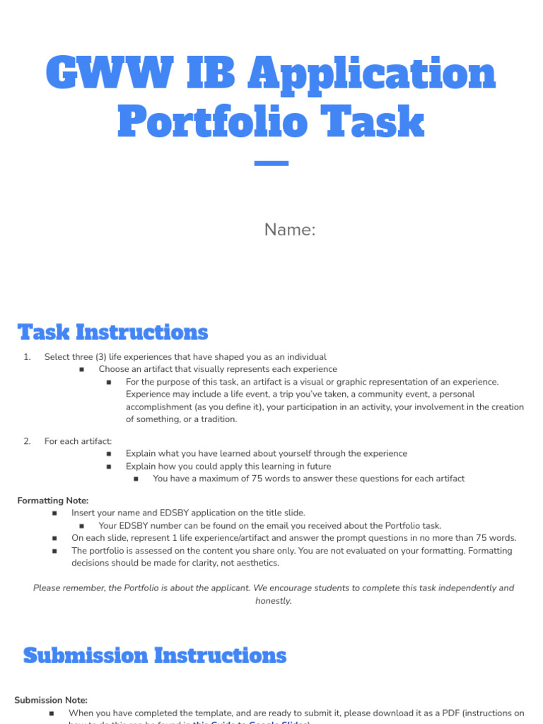 GWW IB Portfolio Application Guide | PDF
