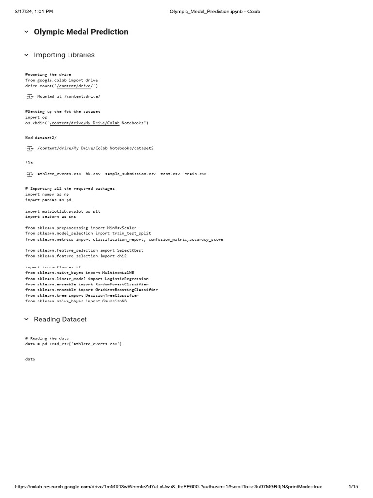 Olympic - Medal - Prediction - Ipynb - Ashwin Goyal | PDF | Accuracy And Precision | Data Analysis