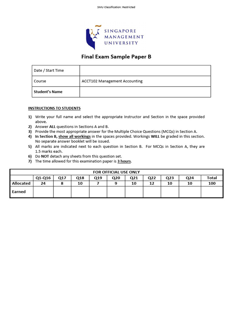Final Exam Sample Paper B | PDF | Cost Of Goods Sold | Inventory