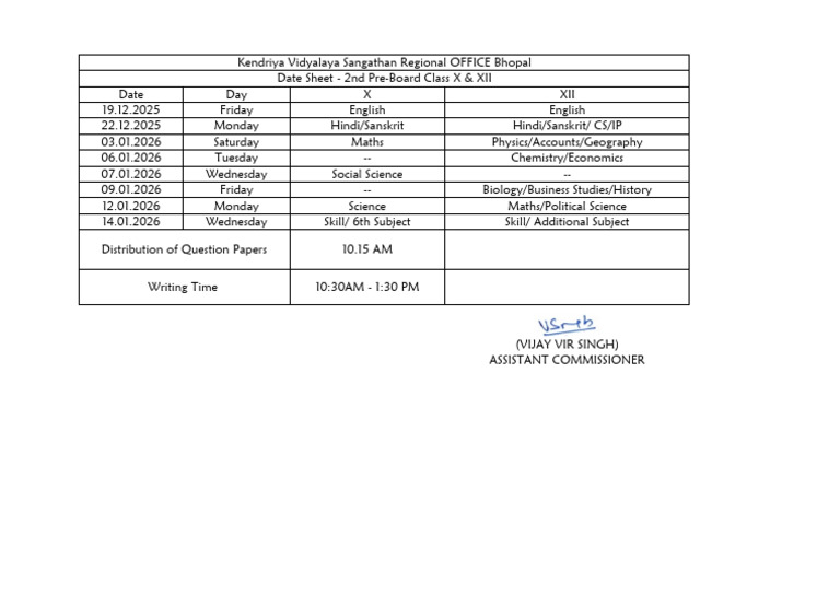 2nd Pre-Board Time-Table For Class X & XII | PDF
