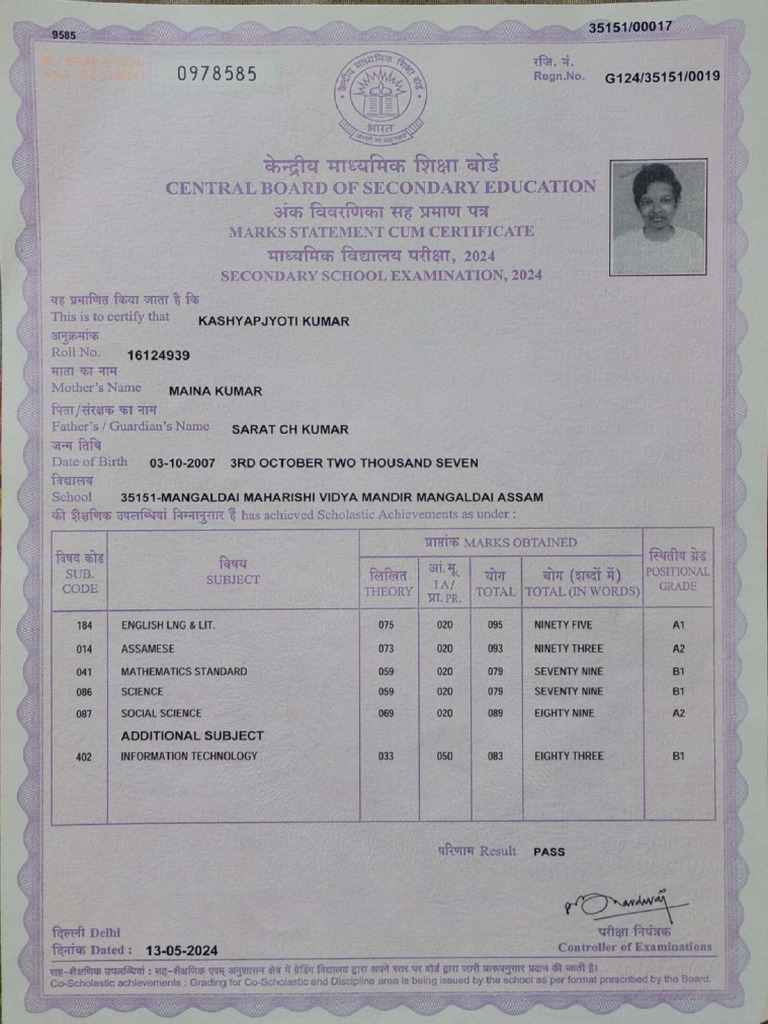 Class 10 Marksheet PDF - Compressed | PDF