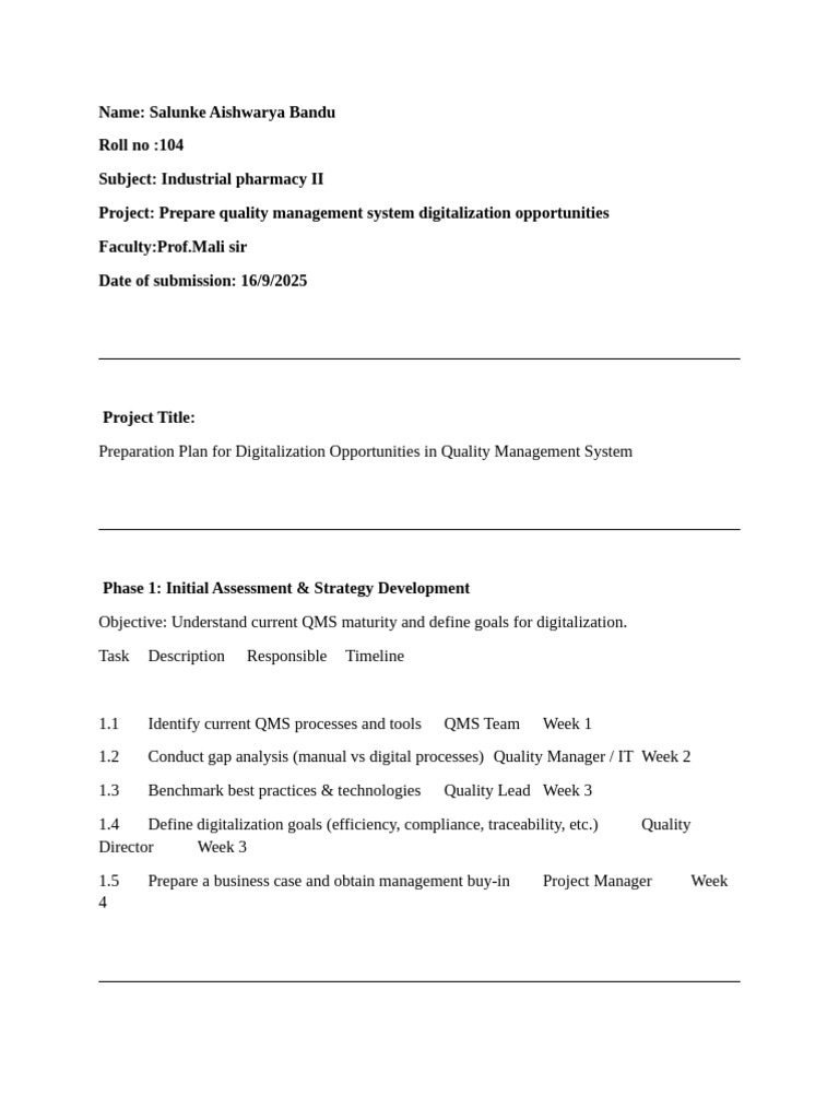Digitalization Plan for Quality Management System | PDF | Quality ...