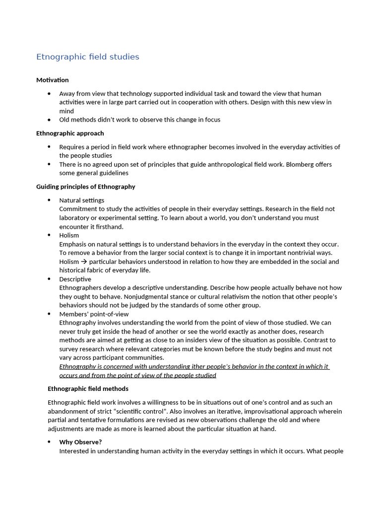 Ethnographic Field Studies Bloomberg | PDF | Ethnography | Science