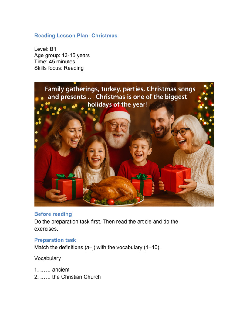 Christmas Reading Lesson Plan B1 | PDF | Santa Claus | Christmas
