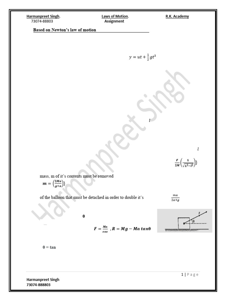 Laws of Motion Assignment | PDF | Force | Mass