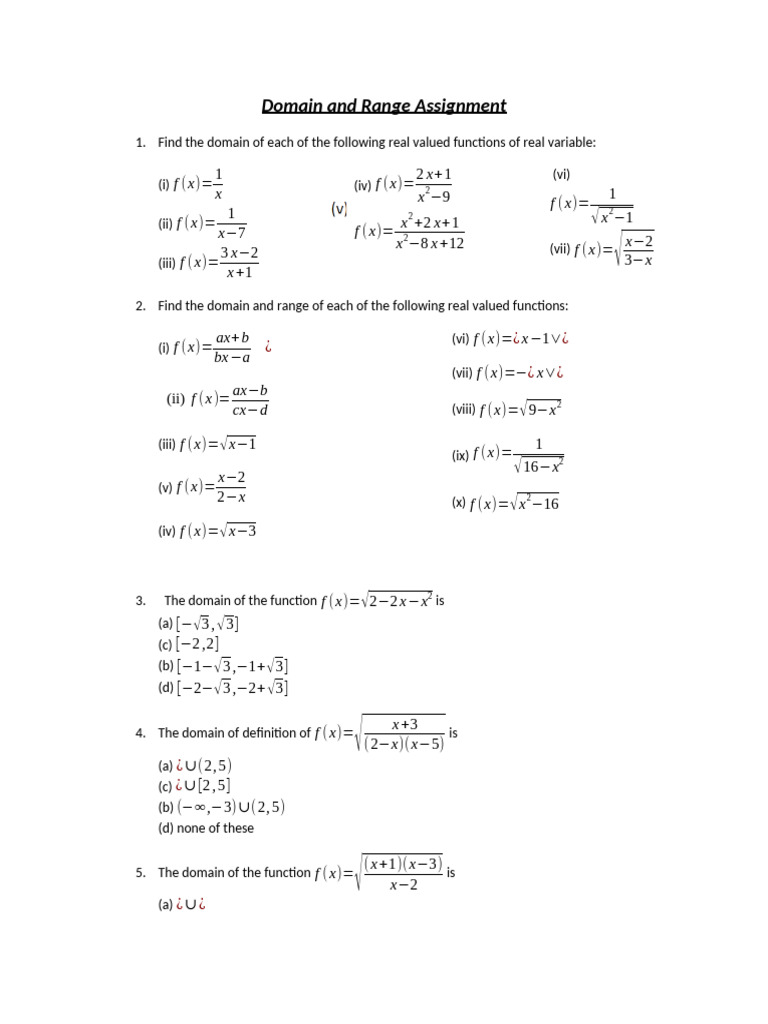 Domain and Range Assignment (1) | PDF | Function (Mathematics) | Chess ...