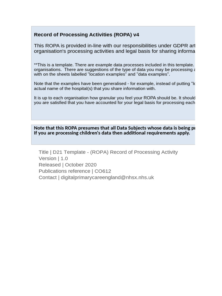 GDPR ROPA Template for Data Processing | PDF | Social Programs | Health ...