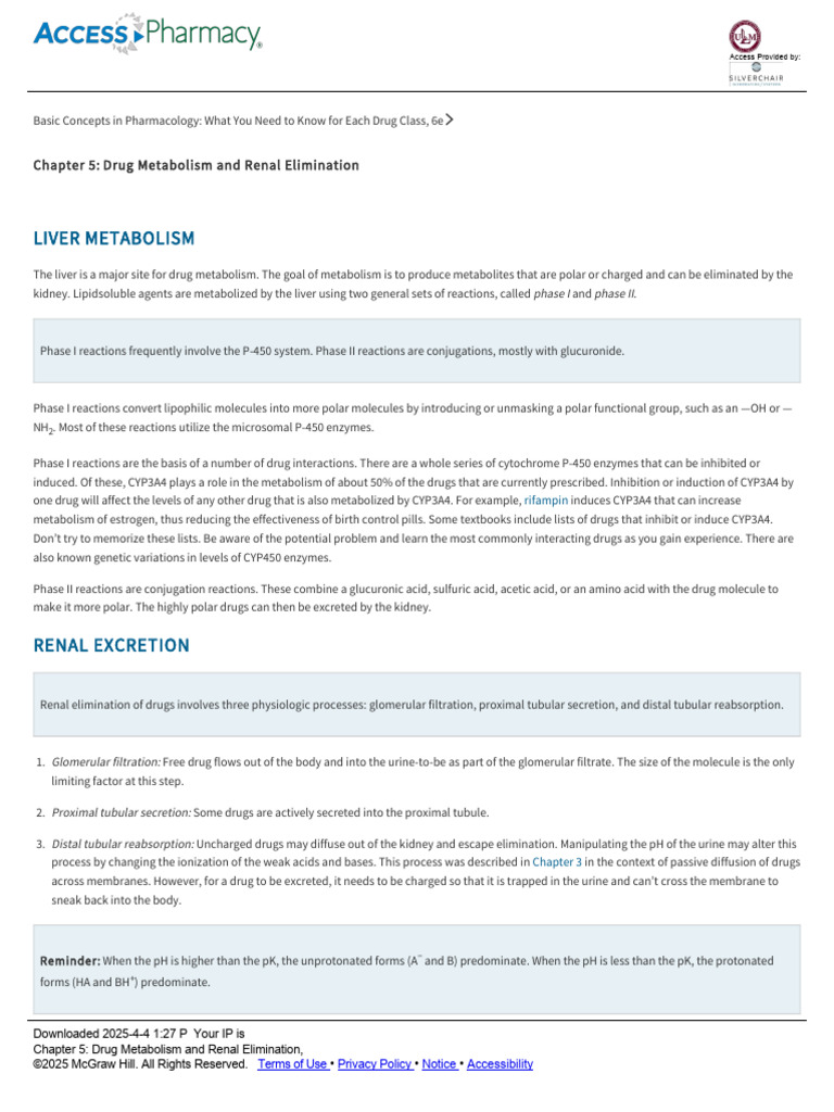 Chapter 5 - Drug Metabolism and Renal Elimination | PDF | Drug ...