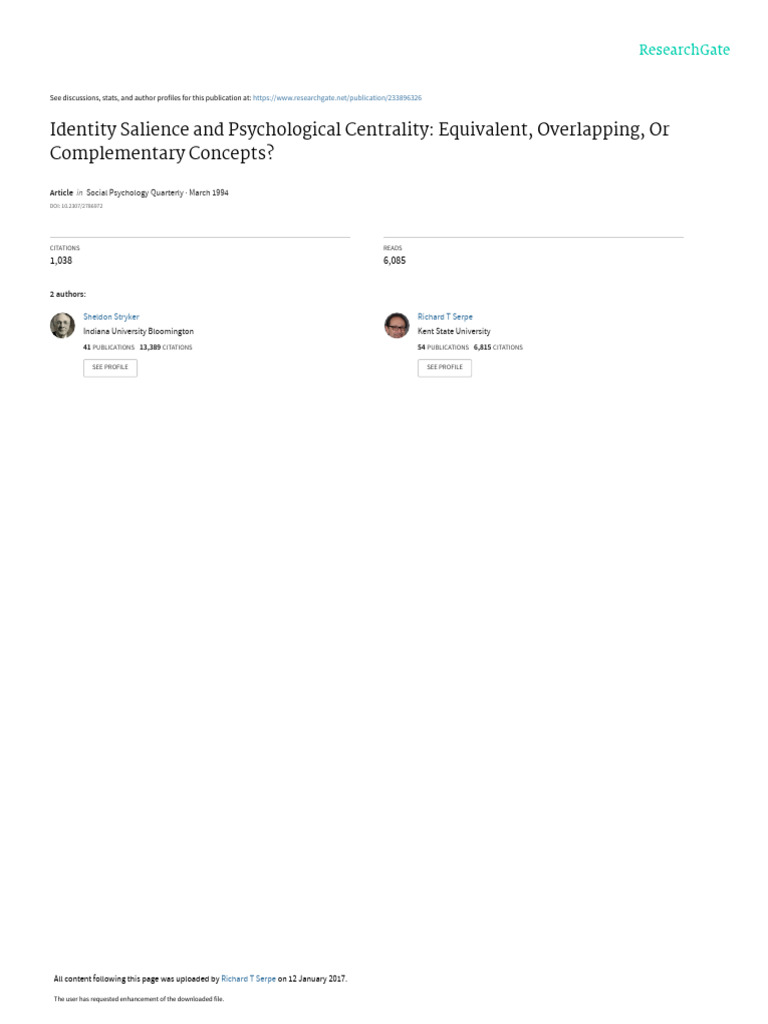 Identity Salience vs. Psychological Centrality | PDF