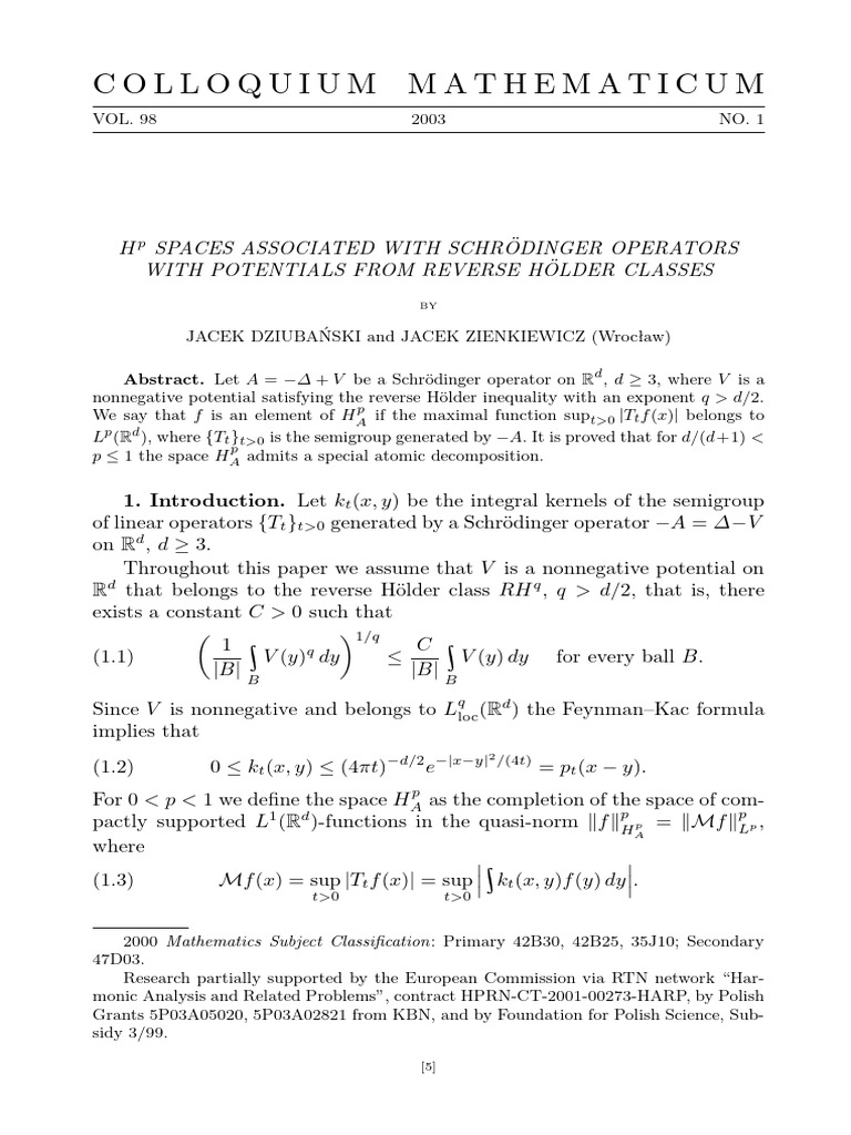Colloquiummathematicum: Spaces Associated With SCHR Odinger Operators ...
