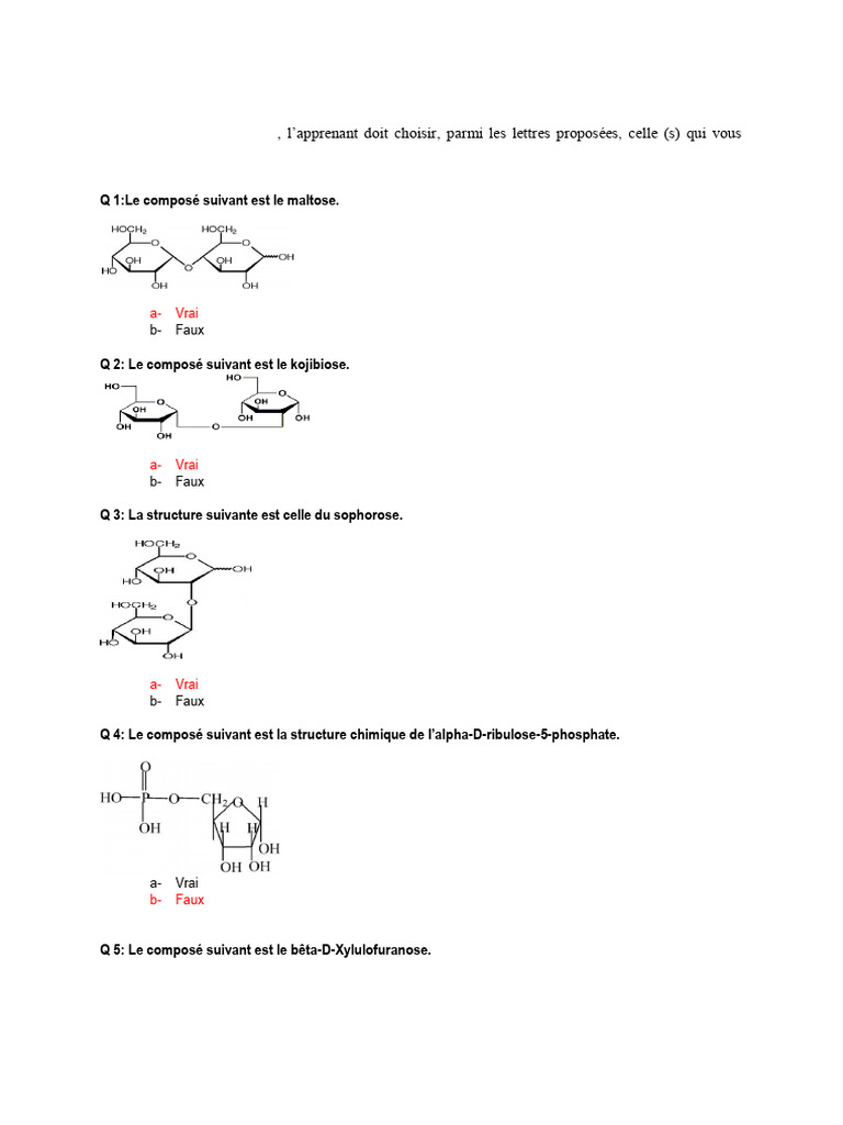 Questionnaire sur les glucides et oses | PDF | Glucide | Chimie des ...