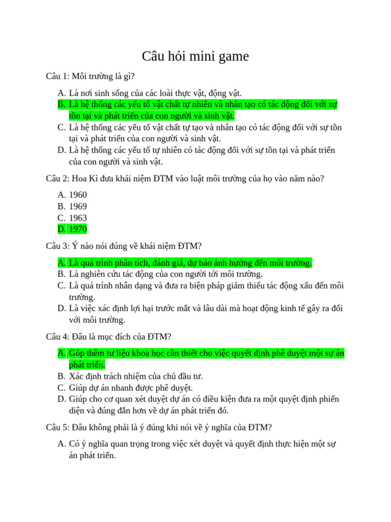 Câu Hỏi Mini Game | PDF