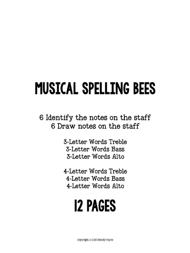 6A Musical Spelling Bee Music Worksheets by Melody Payne | PDF