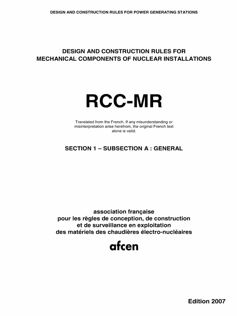 RCC-MR Subsection a General | PDF