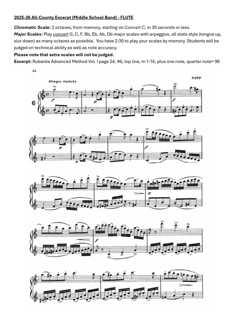 2025-26 Middle School Band Excerpts | PDF | Scale (Music) | Clarinet