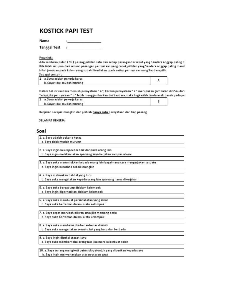 Papi Kostick Test - Online | PDF