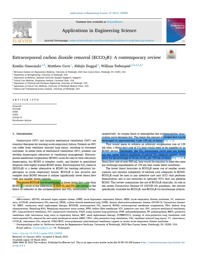 2022.extracorporeal Carbon Dioxide Removal (ECCO2R) A Contemporary ...