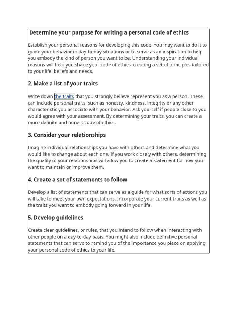 Crafting Your Personal Code of Ethics | PDF